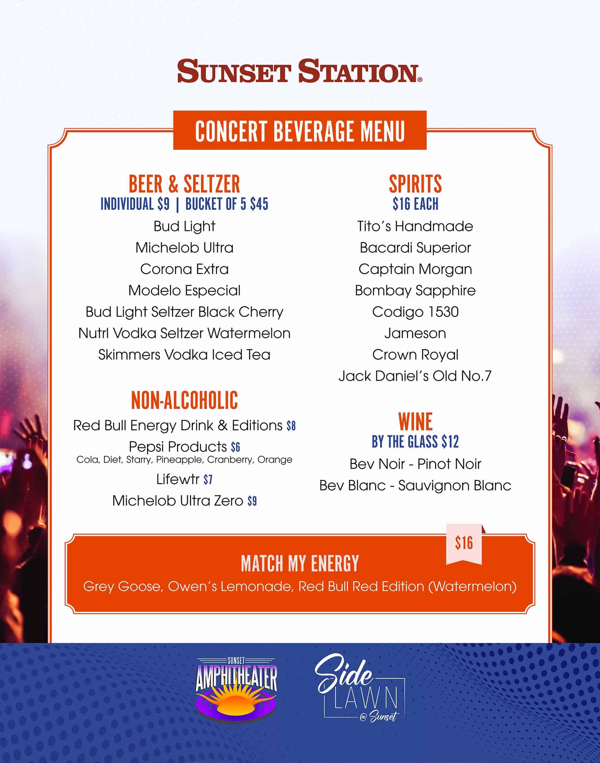 Sunset Amphitheater Menu
